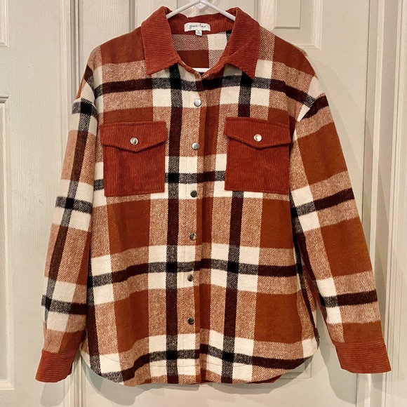 Grace & Lace | Jackets & Coats | Grace Lace Flannel Rust Plaid Shacket ...